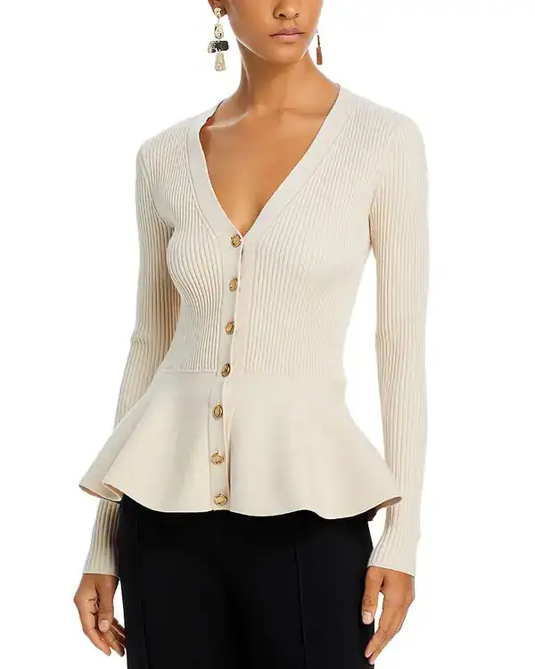 Jason Wu V-Neck Peplum Cardigan In Light Suede - 79% Off